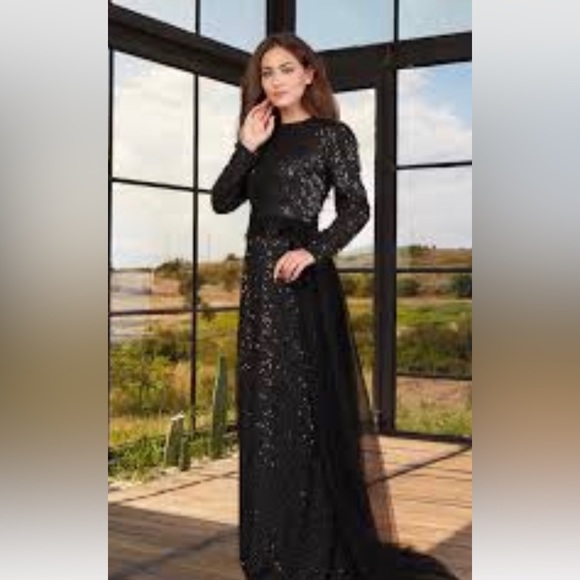 Dresses | Black Modest Dress Gown Prom | Poshmark